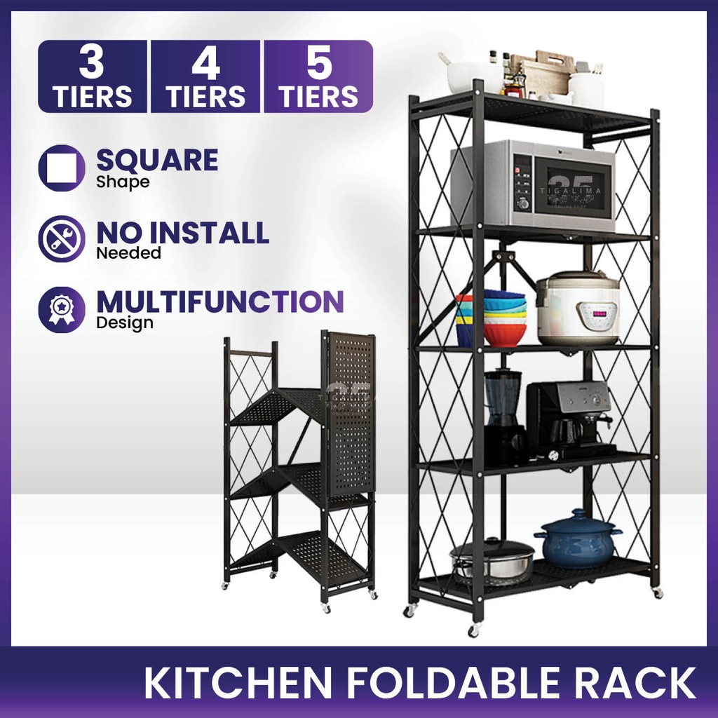Kitchen Foldable Rack 3 Tiers / 4 Tiers / 5 Tiers Rack Storage ...