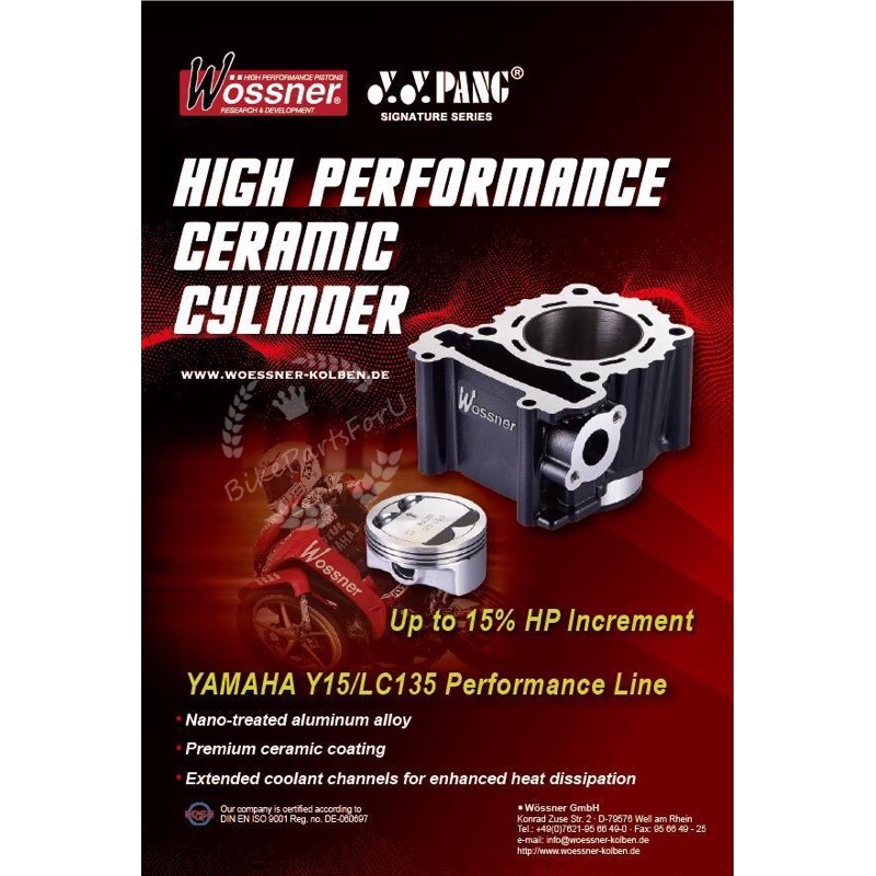Wossner racing ceramic cylinder block 62mm & 63mm Y15/ LC135 (foc Aji ...