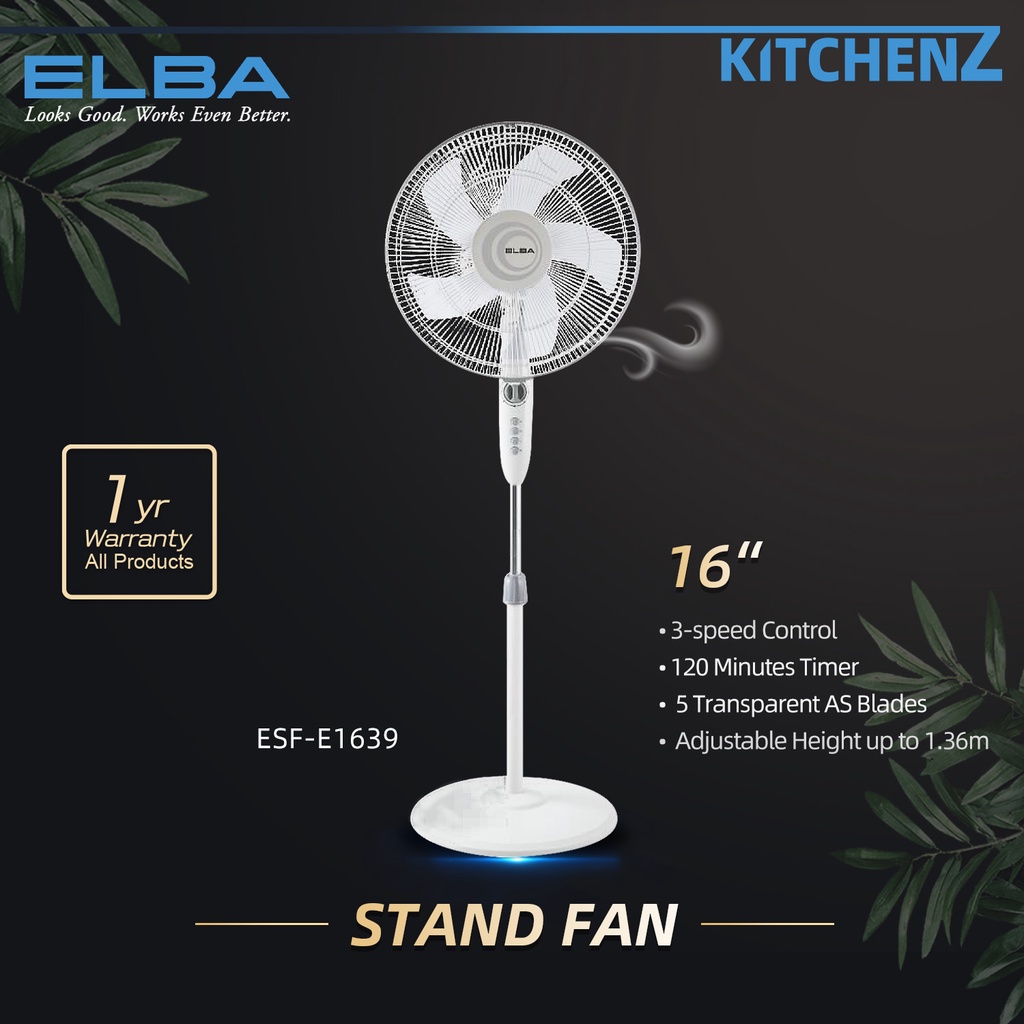 Elba Stand Fan Kipas Berdiri 16" Fan 3-Speed Fan with Timer - ESF-E1639 ...