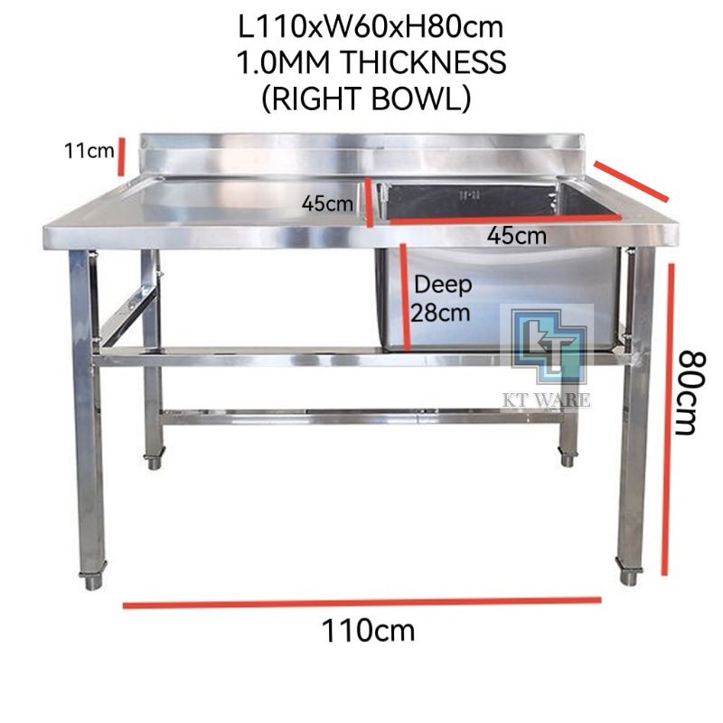 KT WARE Stainless Steel Single Bowl Sink With Drainboard / Mangkuk ...