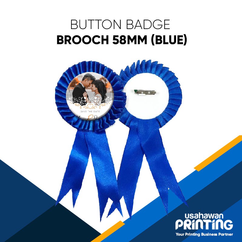 Button Badge Brooch Blue Ribbon/ Button Badge Brooch Reben Biru - (58MM ...