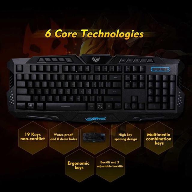 Gaming Keyboard Waterproof Characters Keyboard USB Wired 3-Level ...