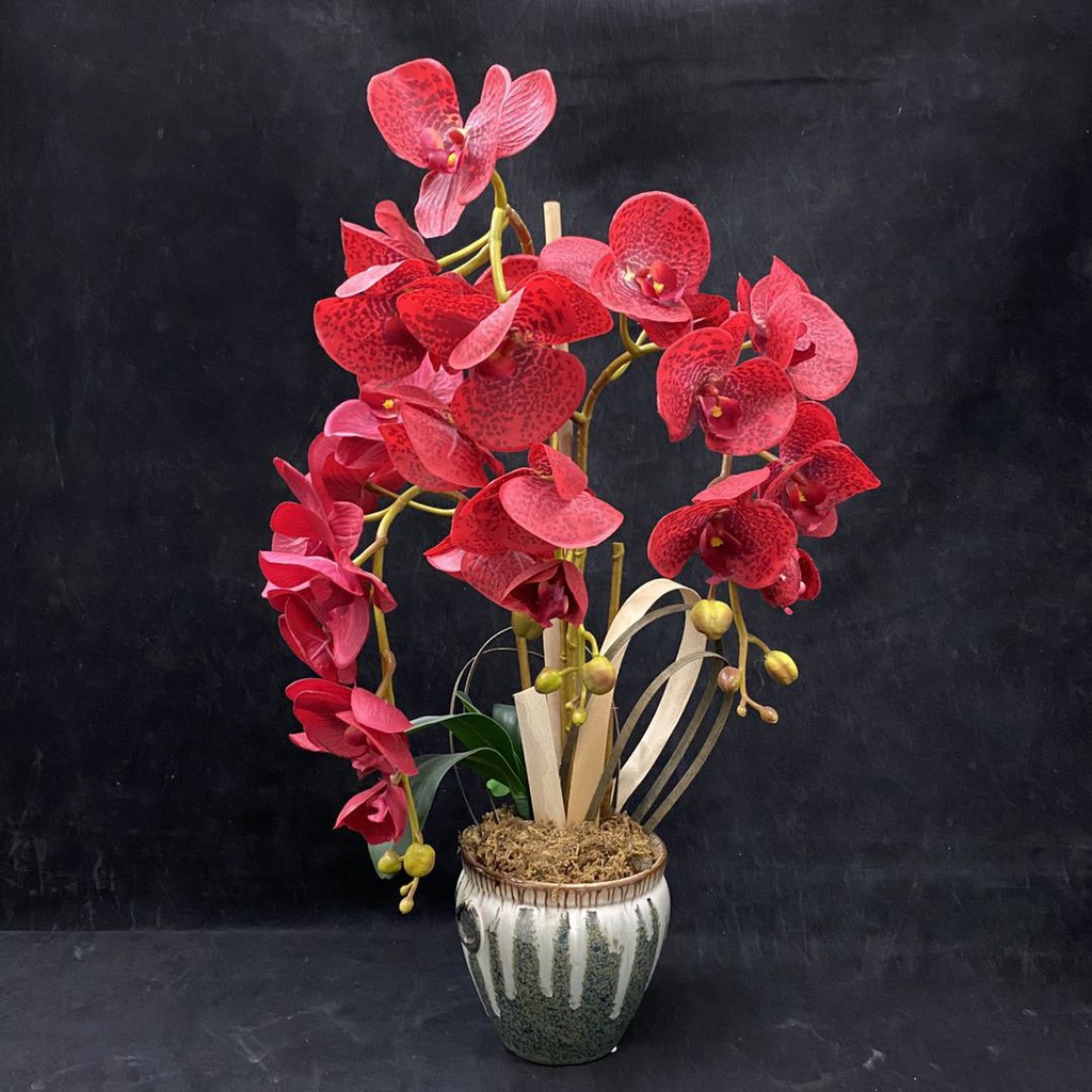 Bunga Hiasan Rumah Hari Raya (Bunga Orkid 3 kuntum, merah) | Shopee ...