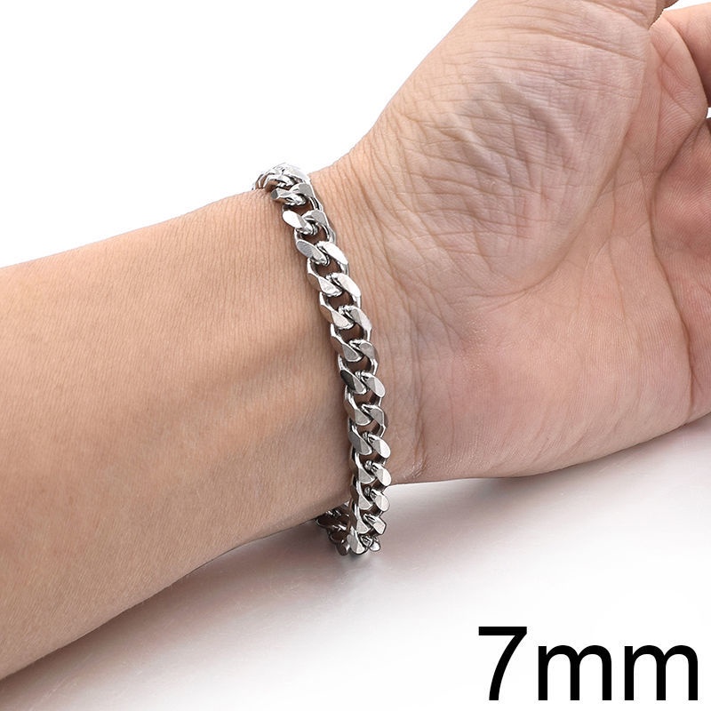 4-8mm Men's Bracelets Stainless Steel Curb Cuban Link Chain Silver ...