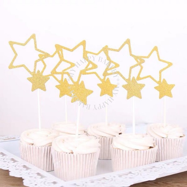 6 Pcs Ins Glitter Twin Star Cake Topper Dessert Decorations Cake ...
