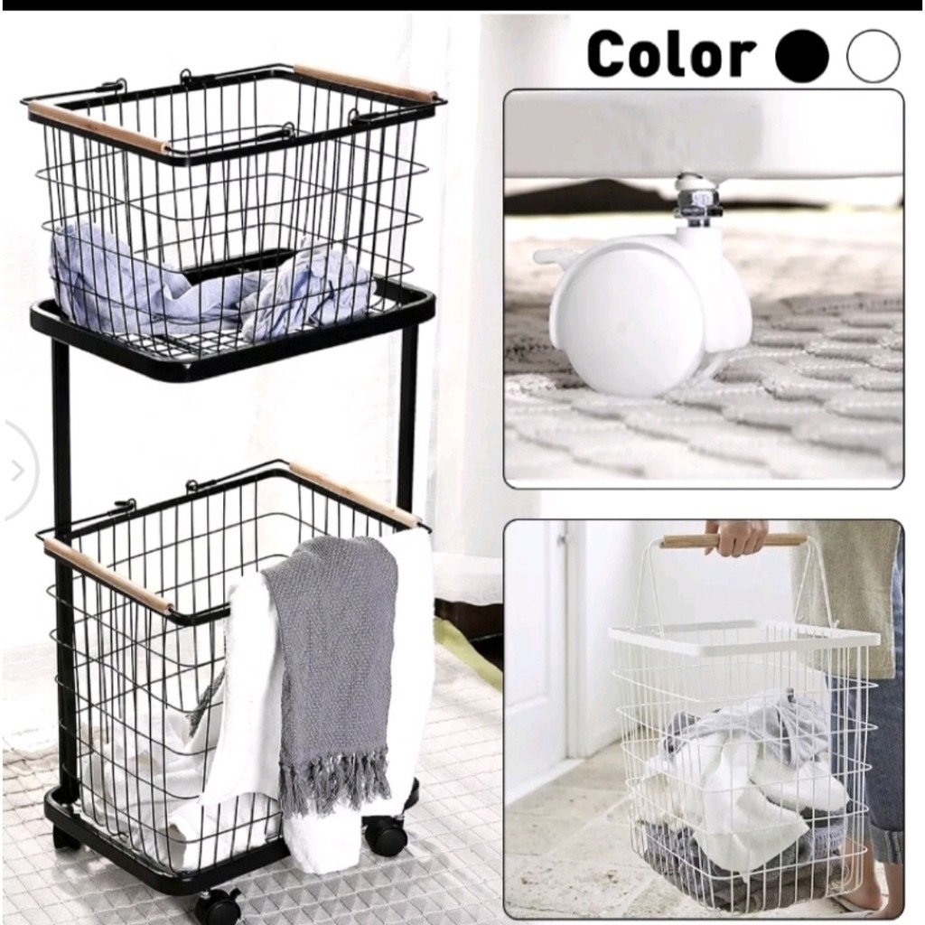 PRE ODER!!l Laundry Basket with Wooden Handles Wire Laundry Cart Hamper ...