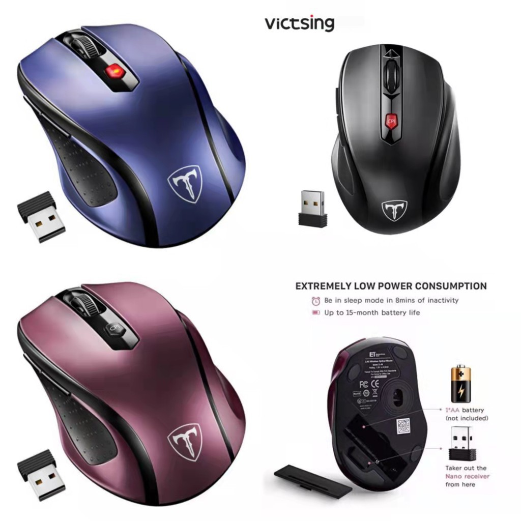 VictSing D09 2.4G Wireless Optical Mouse Wireless Ergonomic Mice for Pc ...