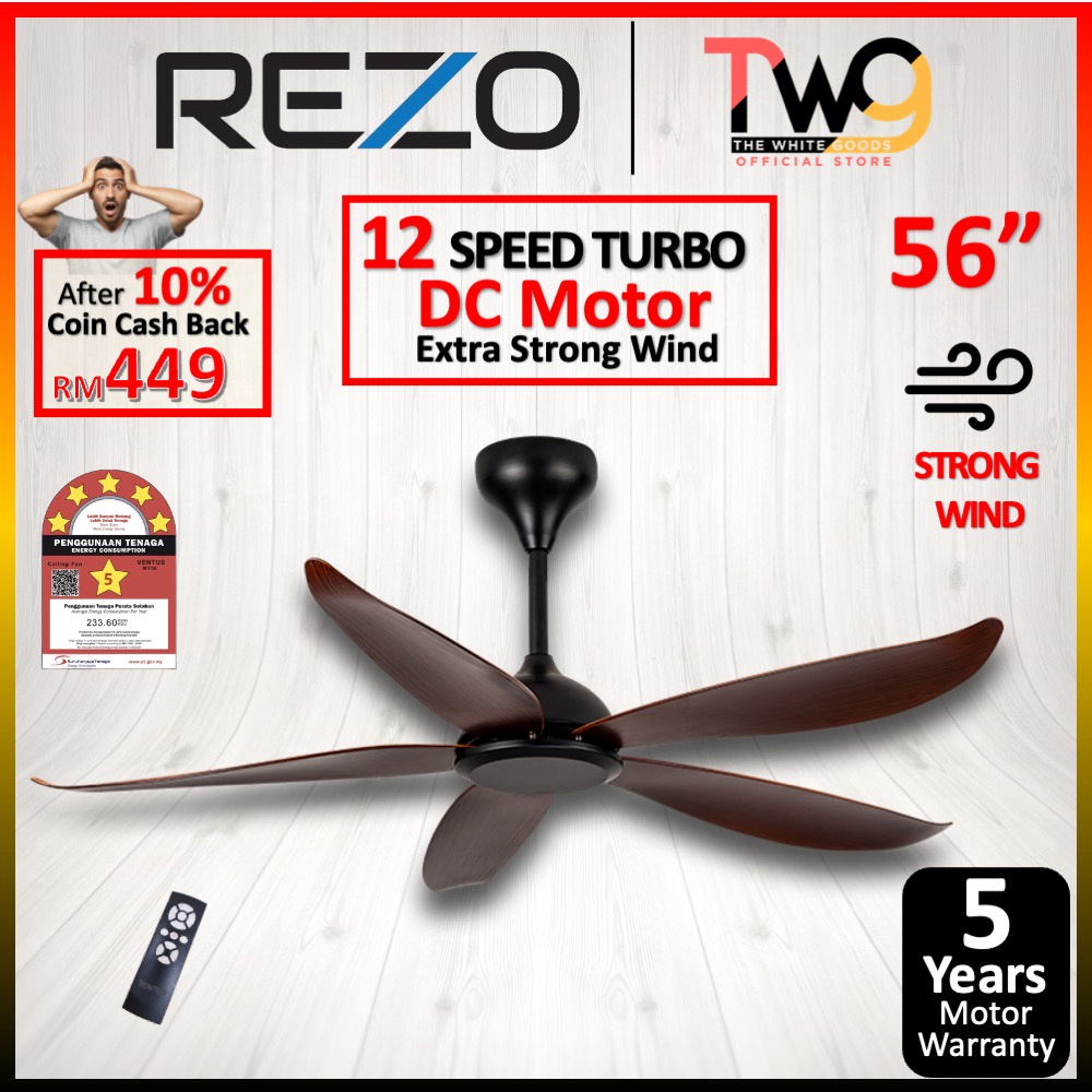 Rezo 56" DC Motor 12 Speed Remote Control Ceiling Fan (DARK WOOD ...