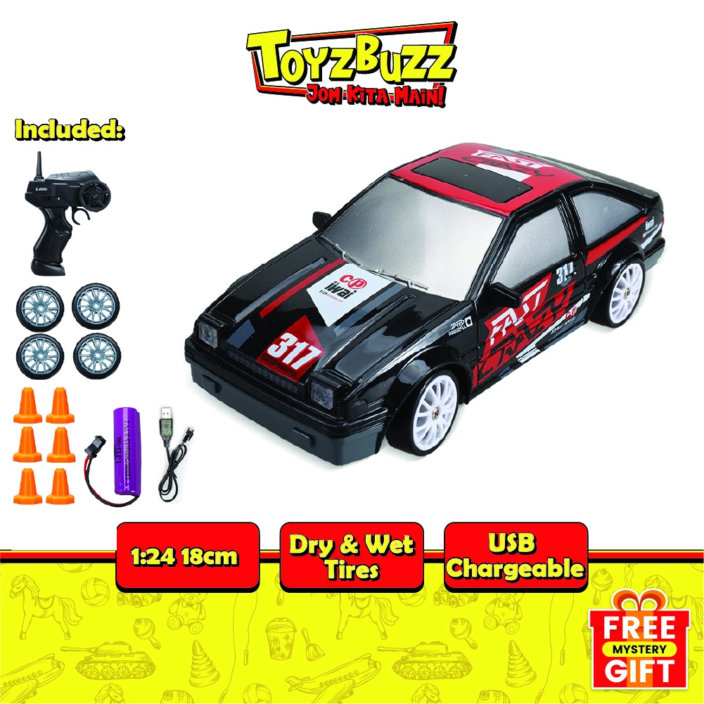 Toyz Buzz 2.4G Remote Control Rally Drift 4WD Racing Car w Led, Changeable Tires & Obstacle ...