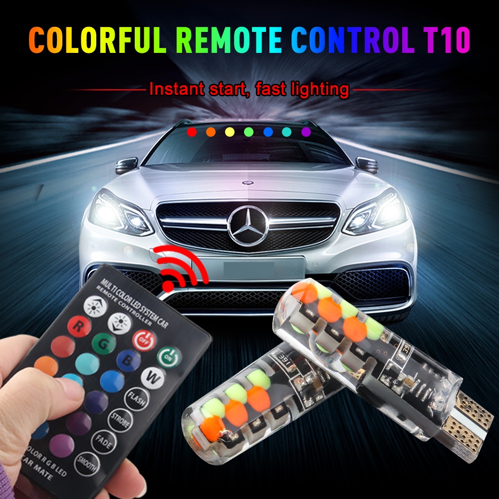 2Piece T10 Remote Control T10 COB Car LED Bulb 12 SMD Multlcolor W5W ...