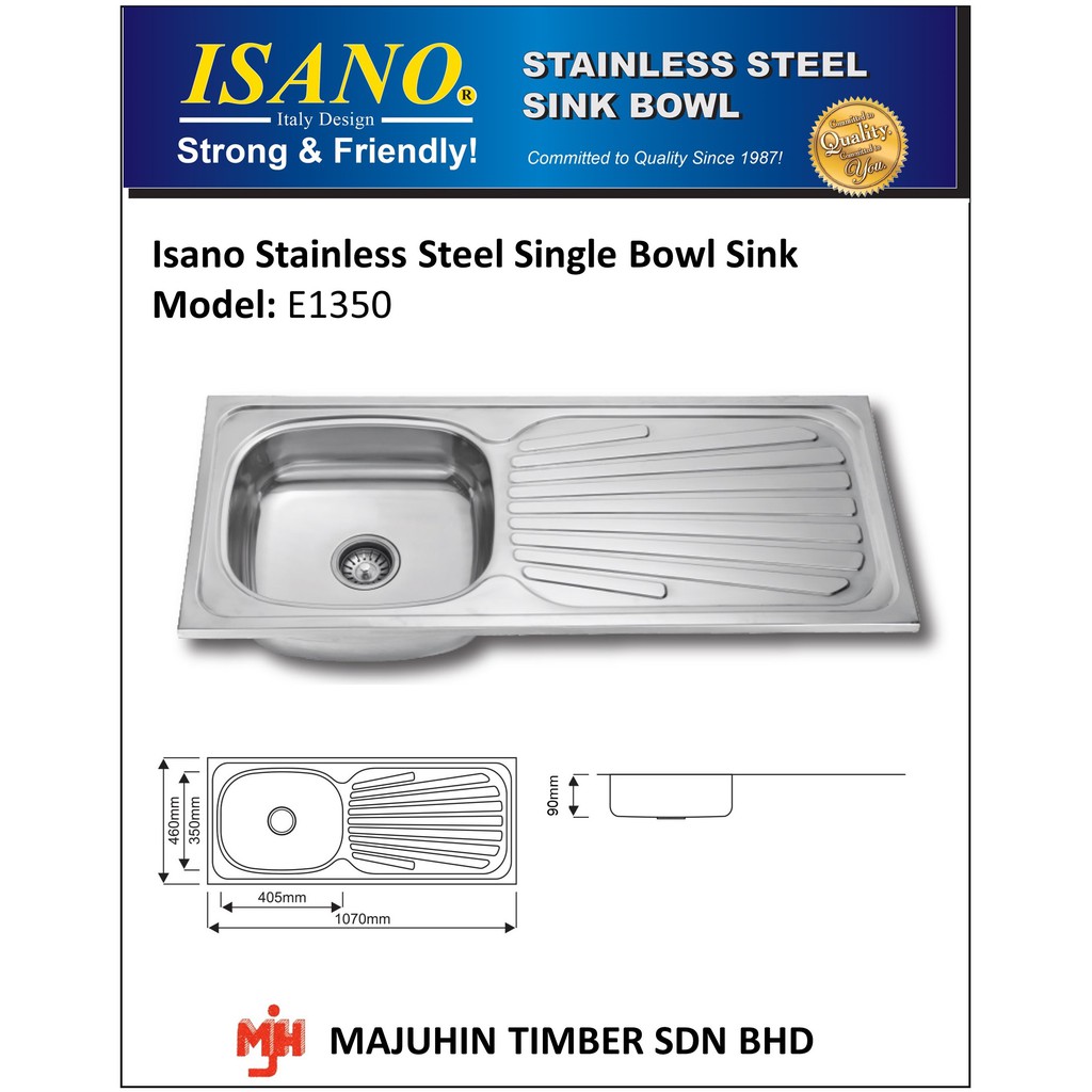 Isano Stainless Steel Single Bowl Sink Sinki Dapur E1350 [HARDWARE DIY ...
