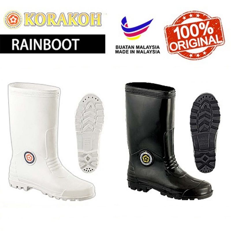 KORAKOH BLACK/ WHITE PVC RUBBER RAIN BOOTS R6000 | Shopee Malaysia