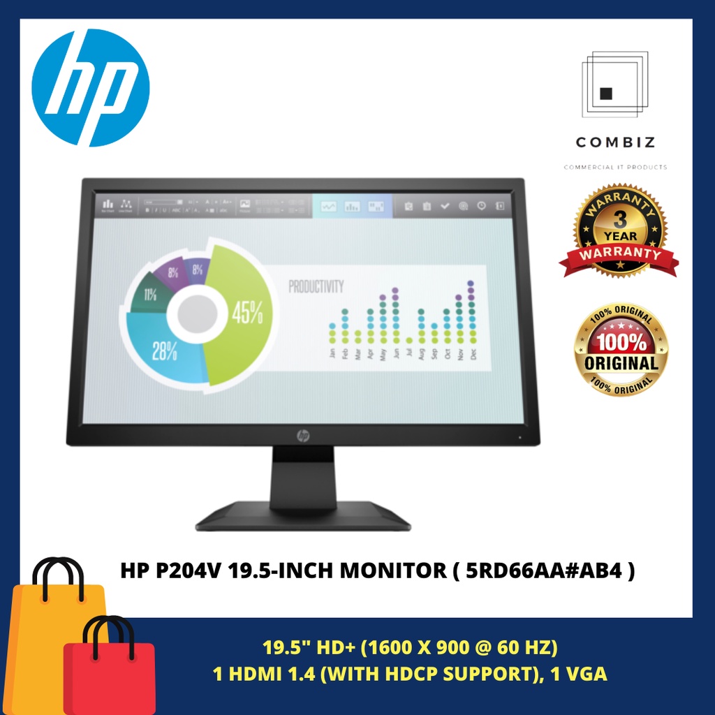 HP P204V 19.5-INCH MONITOR 19.5" HD+ 1600 x 900 60 Hz / HDMI VGA ...