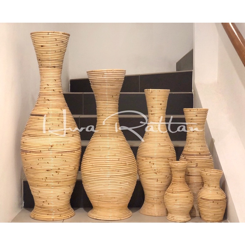 Rattan vase tall flower pot dried flower display decor / Pasu bunga ...
