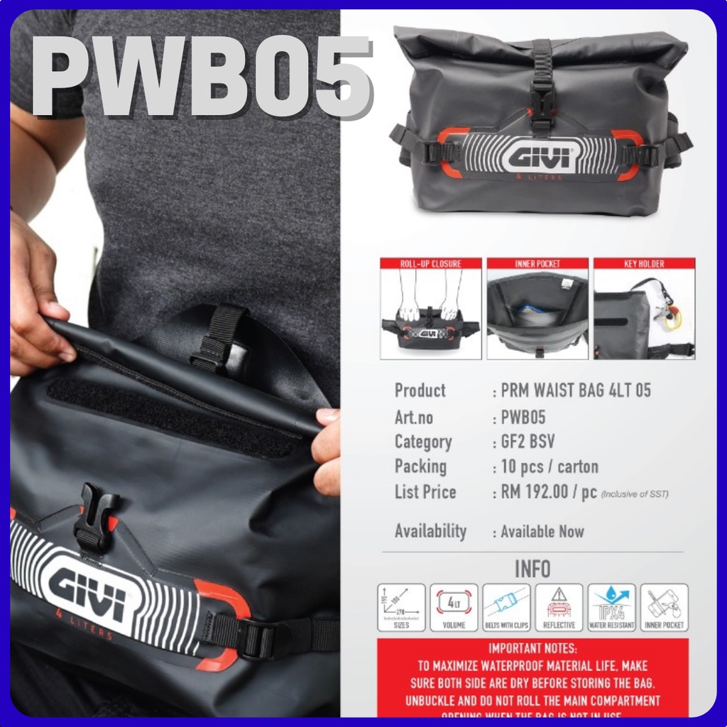 GIVI ORIGINAL PWB05 PREMIUM WAIST BAG 4 LITRE 4LTR BEG MAN AND WOMAN ...