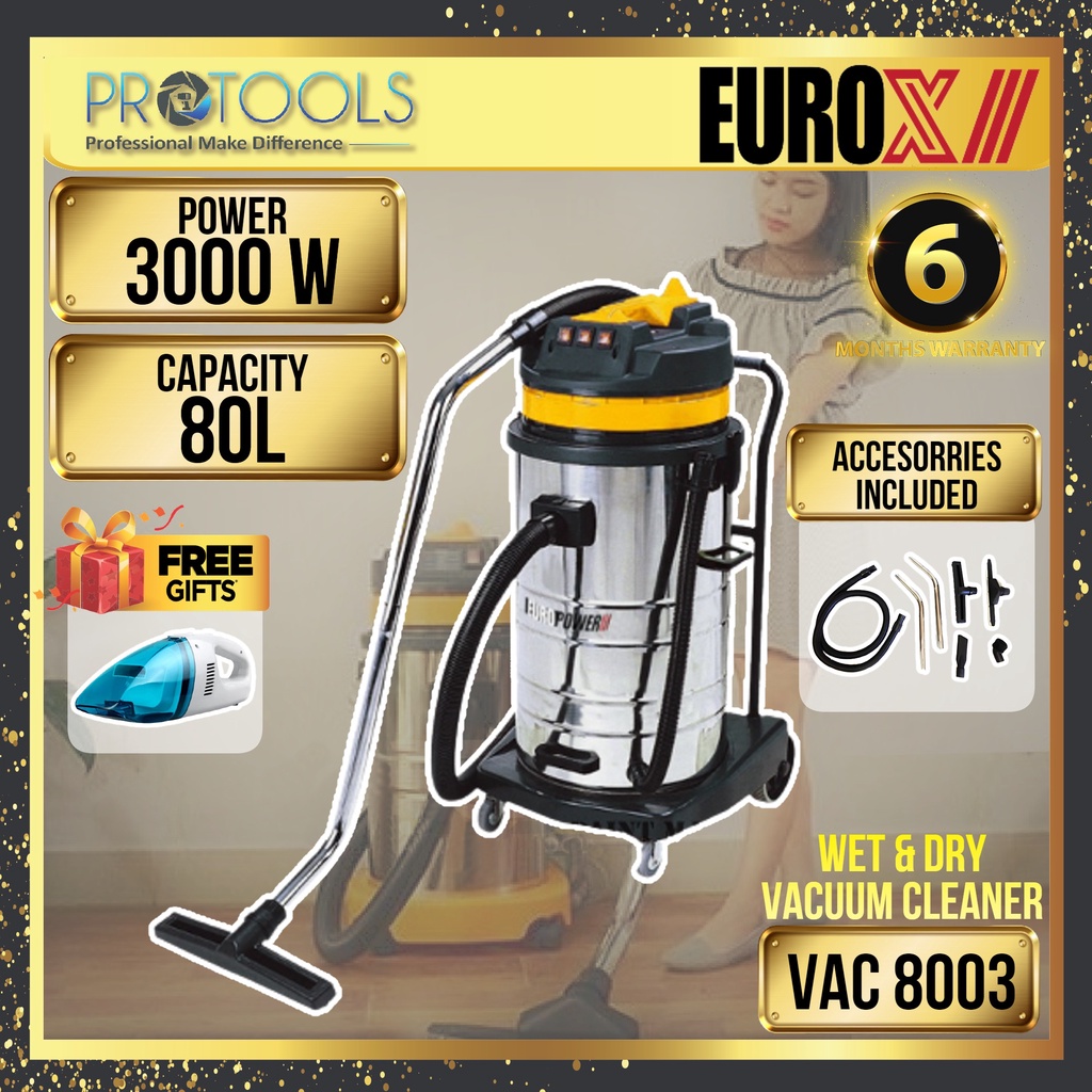 EUROX VAC8003 INDUSTRIAL WET & DRY VACUUM CLEANER 3000W 80L 3 MOTOR FOC ...