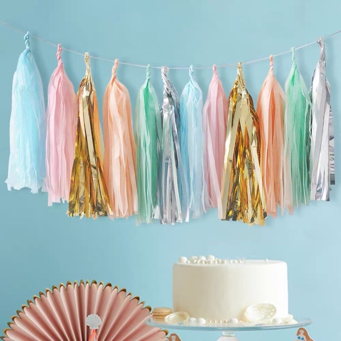 5pcs Long Tassel Tissue Paper Pom Pom Foil Garland Tinsel Banner ...