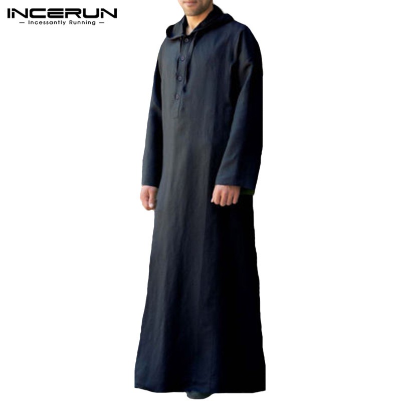 INCERUN Men Casual Hooded Solid Color Loose Long Sleeve Muslim Jubah ...