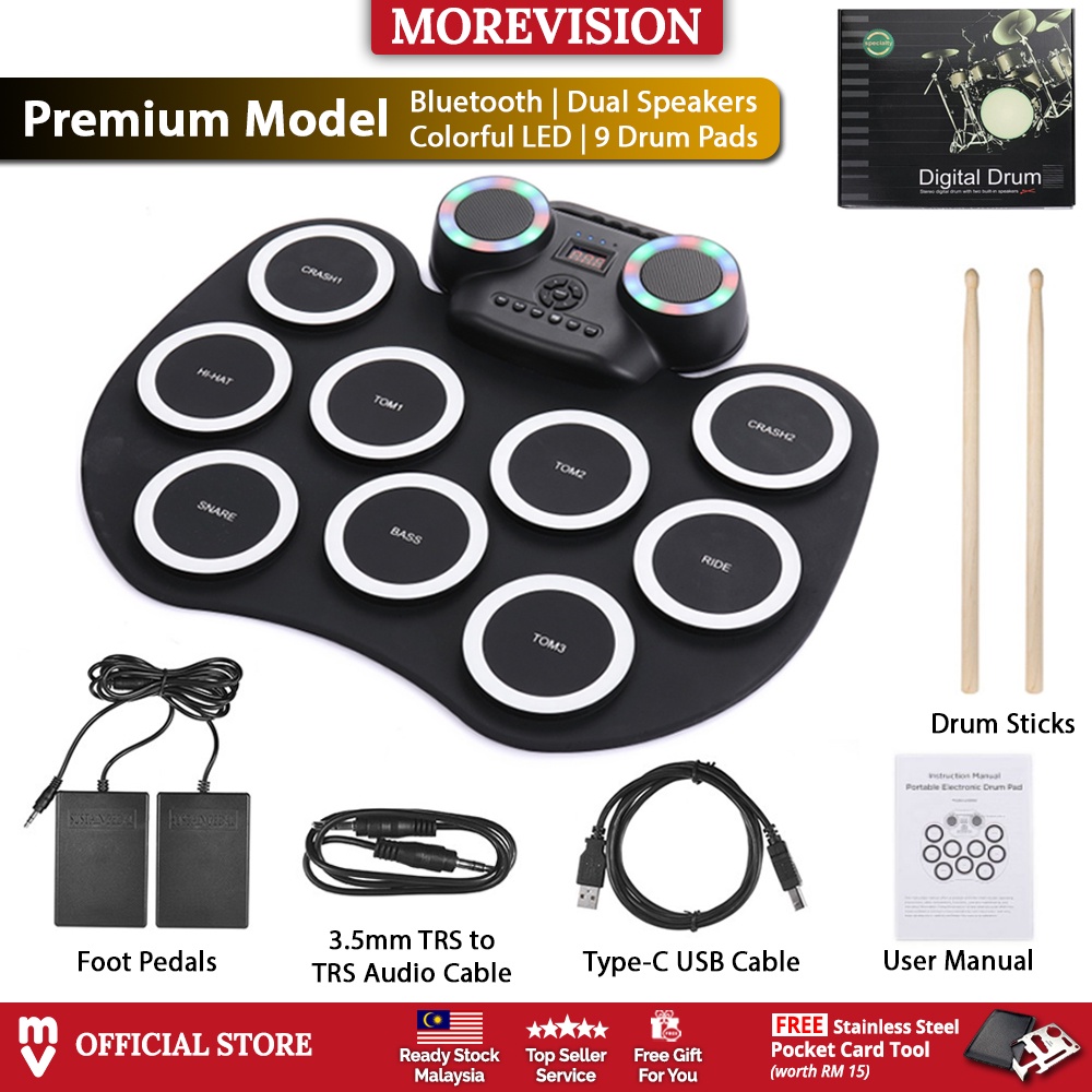 Electronic Drum Set USB Roll-Up Silicon Drums Pad Digital Foldable ...