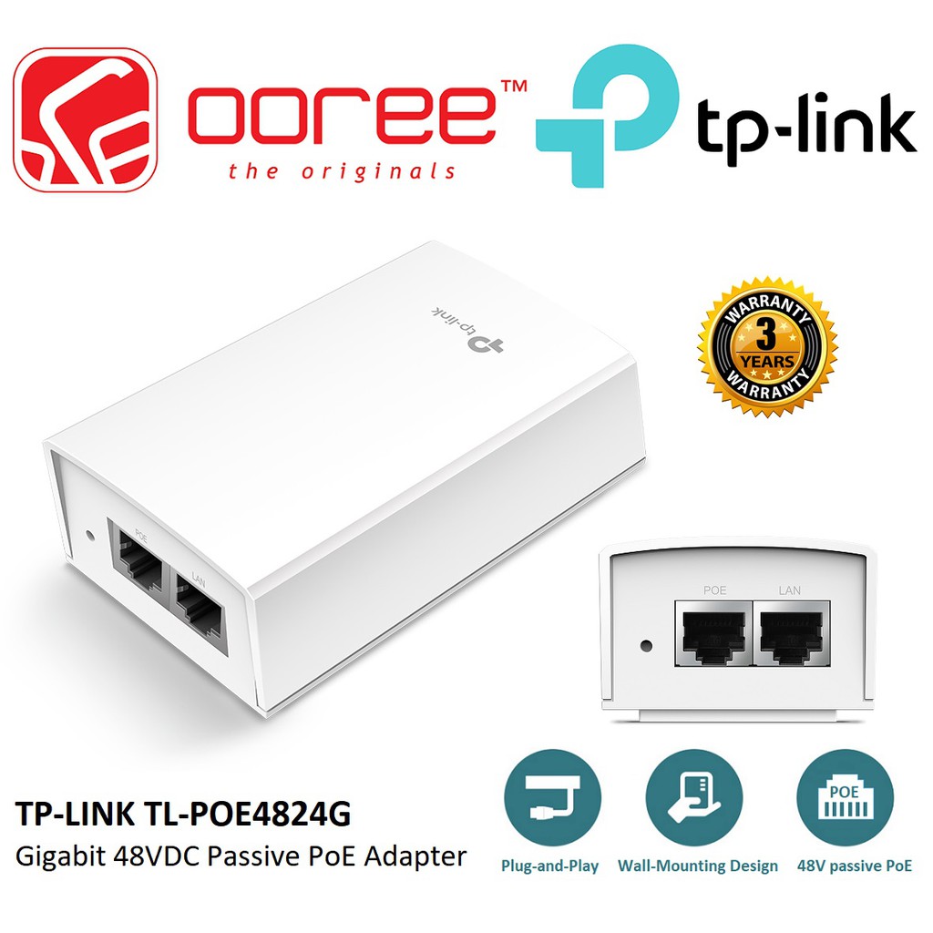 TP-LINK TL-POE2412G 24VDC / TL-POE4824G 48VDC PASSIVE POE ADAPTER WITH ...