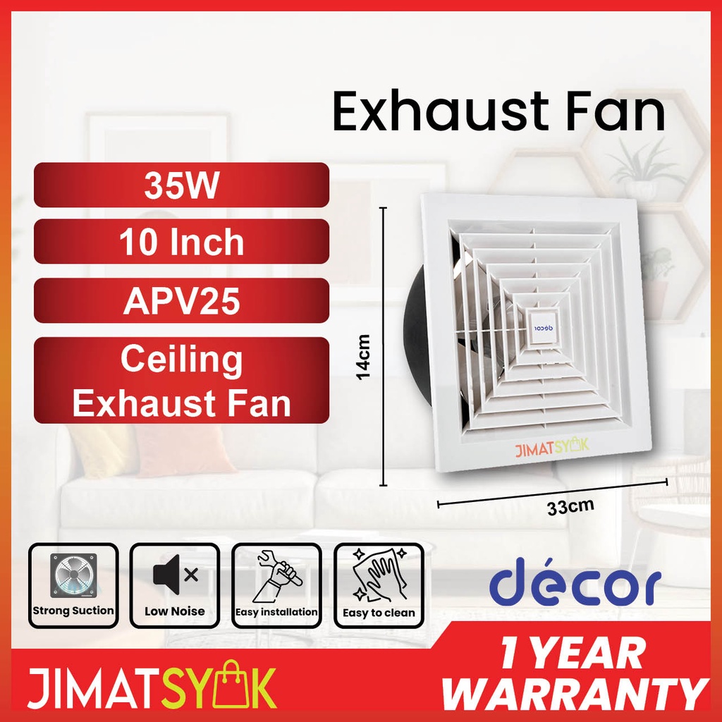 DECOR Exhaust Fan Ventilation Fan Ceiling Exhaust Wall Fan Kitchen Air ...