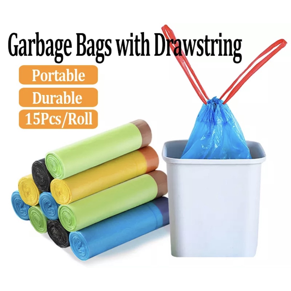 Trash Bag with Drawstring l Garbage Plastic Dustbin bags (5 Rolls = 75 ...