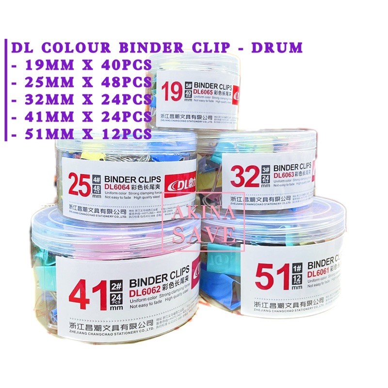AKINA SAVE DL Colour Double Clip Binder Clip Paper Clips Metal 19mm / 25mm / 32mm / 41mm / 51mm ...