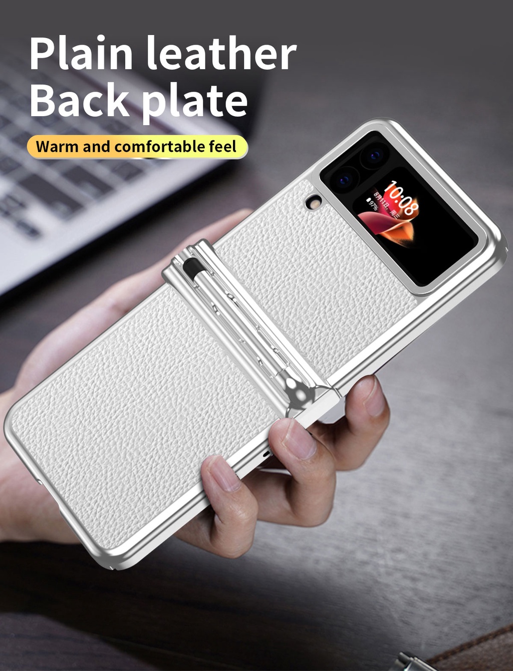 2PCS Hinge Protector Z Flip4 Flip3 Plating Leather Cases For Samsung ...