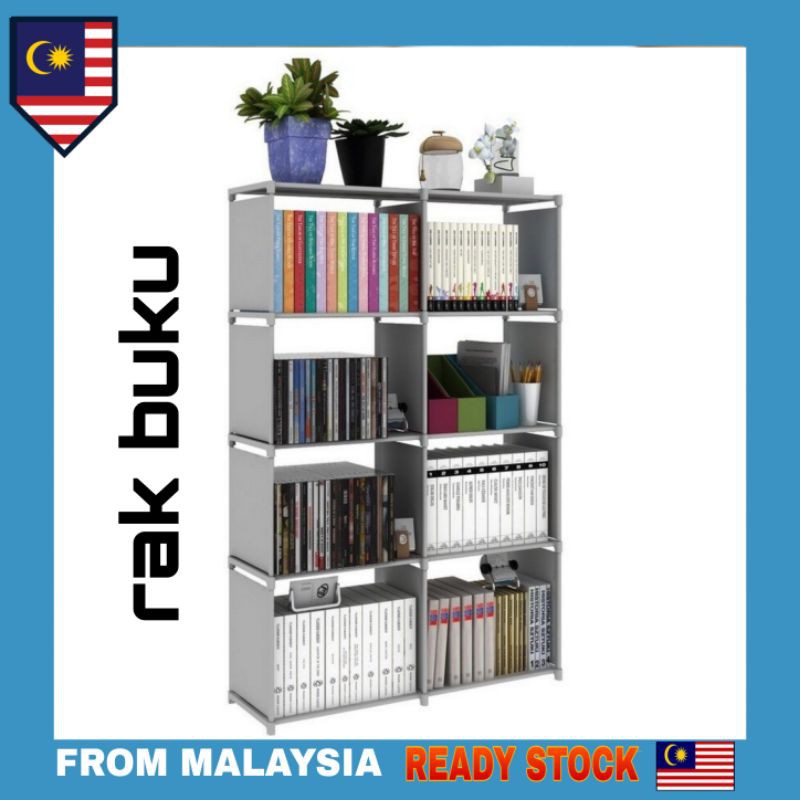(🇲🇾Ready Stock) Rak buku Double Book Storage Rack 5 Tier with 8 Columns ...