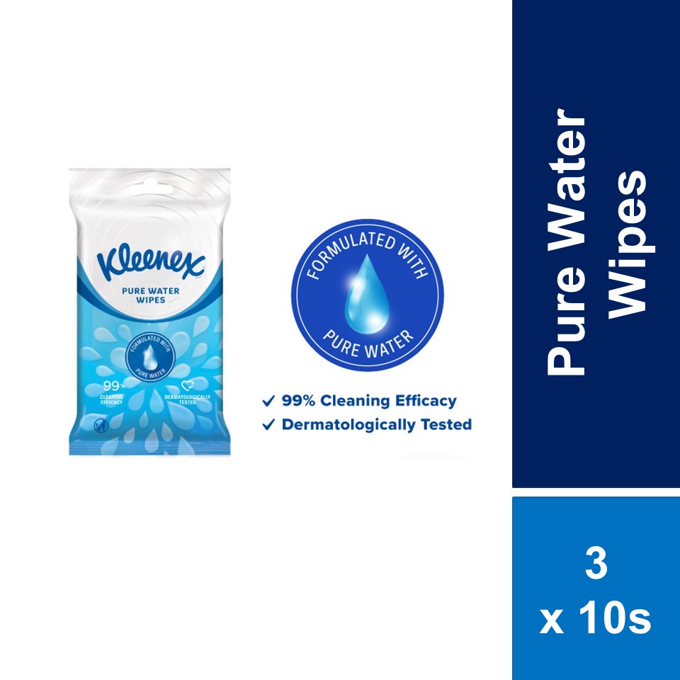 [Bundle of 3] Kleenex Hand & Face Pure Water Multipurpose Wet Wipes 10 ...