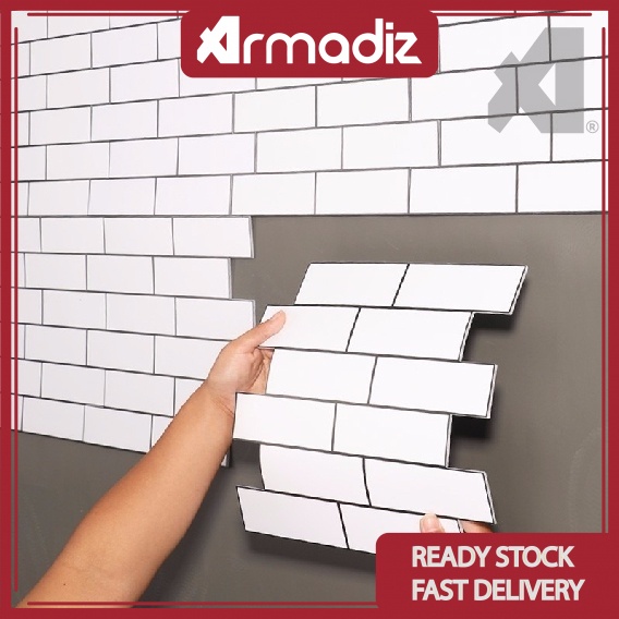 AMZ DIY 3D Effect Subway Tile Wallpaper Self-Adhesive Waterproof ...