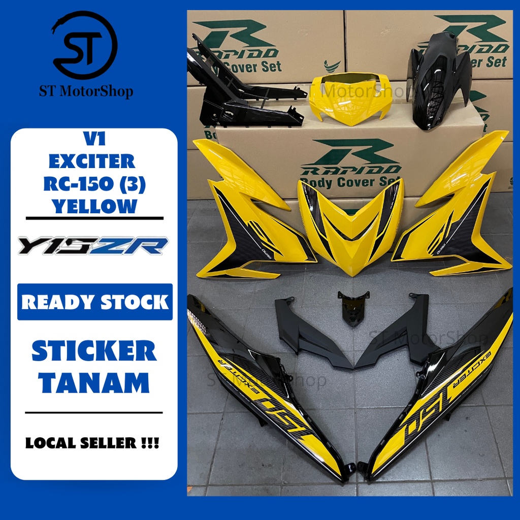 YAMAHA Y15 Y15ZR V1/V2 EXCITER RC-150 (3)- YELLOW COVER SET (STICKER TANAM) RAPIDO NEW ACCESSORY ...