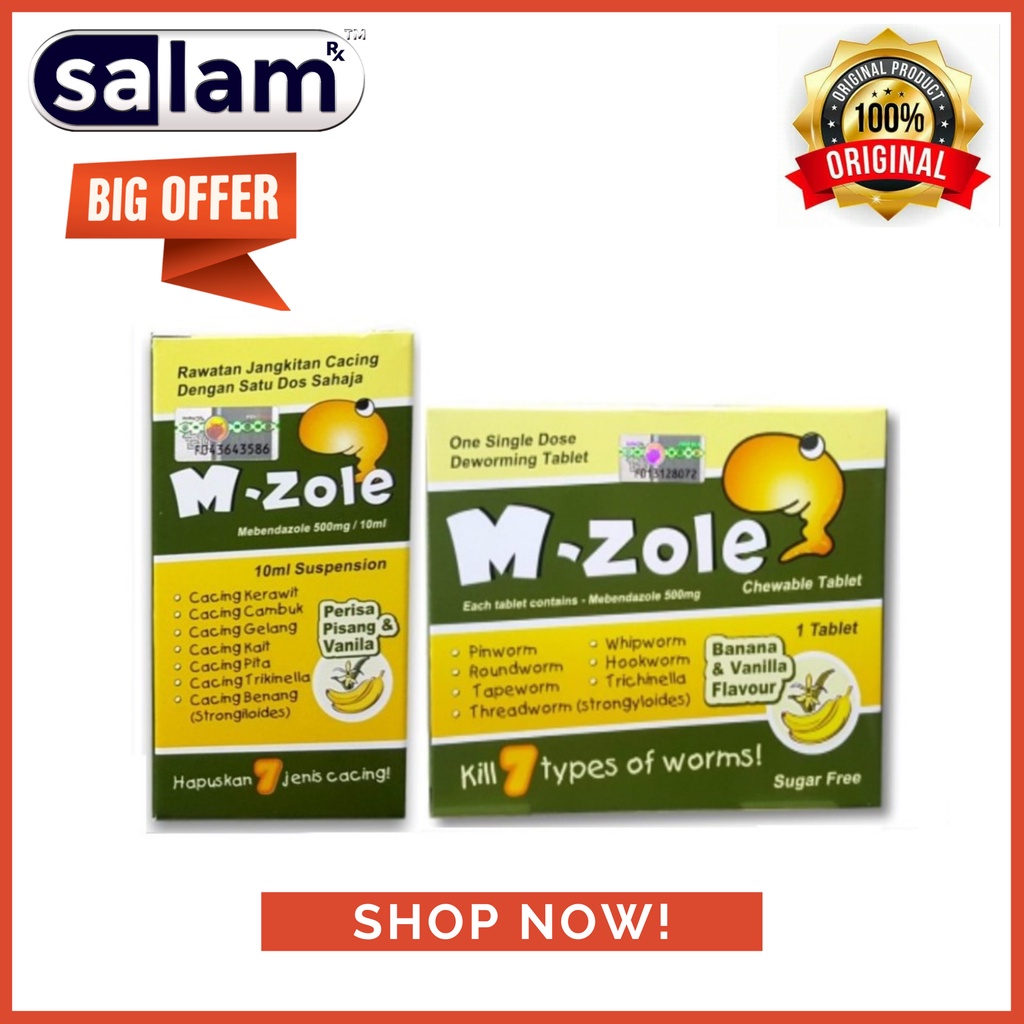 M ZOLE SUSPENSION 500MG 10ML [EXP:01/2025]/ CHEWABLE TABLET 1'S VANILLA ...