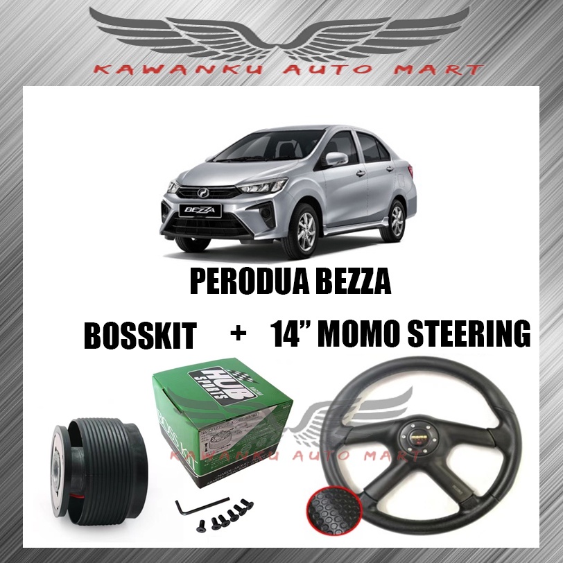 PERODUA BEZZA 14'' MOMO STEERING WHEEL 4 SPOKE WITH BOSSKIT SET ...