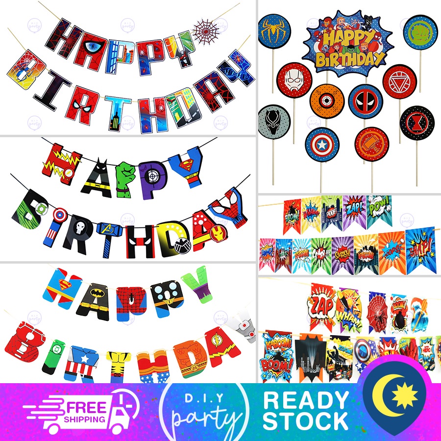 Superhero Happy Birthday Banting Banner Flag line Pennant Party ...