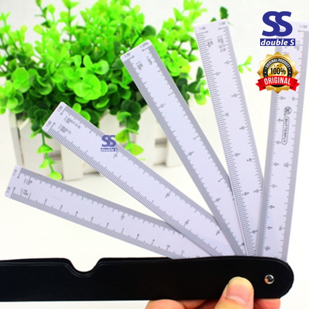 Butterfly Fan Shape Style Technical Drawing Scale Ruler-1:10, 1:15, 1: ...