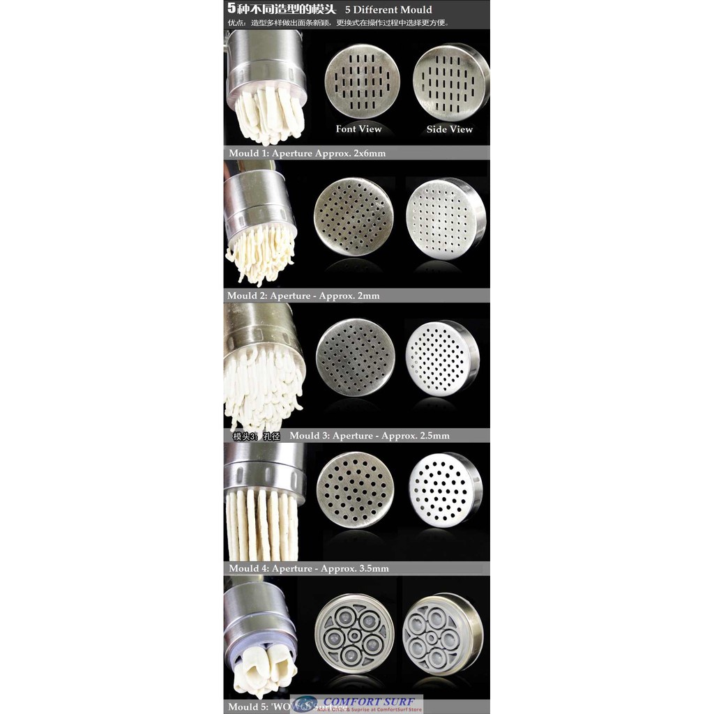 5pcs Set Mold DIY Stainless Steel Noodle Maker Pressure Surface Machine ...