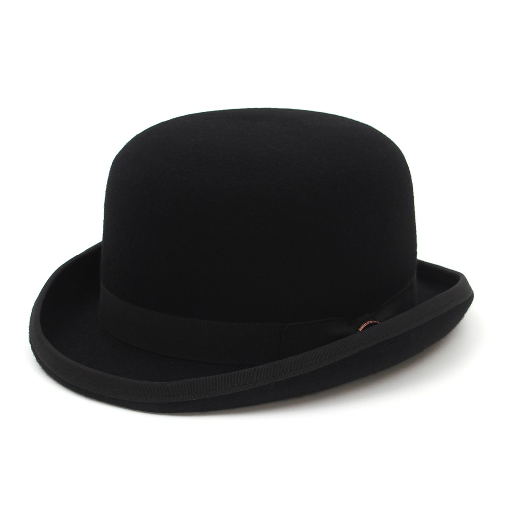 4 Sizes 100% Wool Felt Black Derby Bowler Hat For Men Women Satin Lined ...