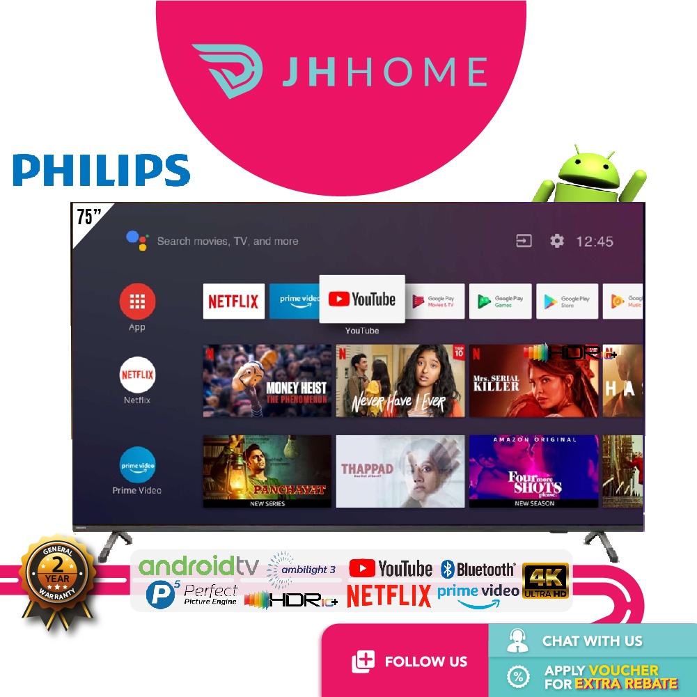 Philips 75" 4K UHD Android TV 3-Sided Ambilight 75PUT8516 | Hisense 4K ...