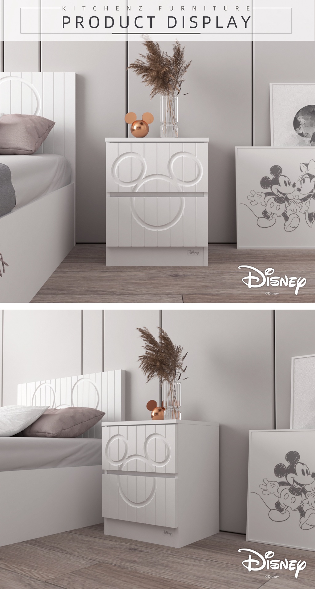 KitchenZ x Disney Series Side Table with 2 Drawers Storage Bedside Table Mickey D164 | Shopee ...