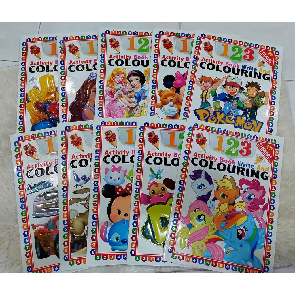 [ Ready Stock ] 123 Cartoon Activity Book Sticker Book Colouring Book ...