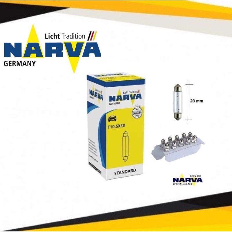 17315 Narva 12V 10W T-10mm (32mm) Conventional Interior Light Bulb ...