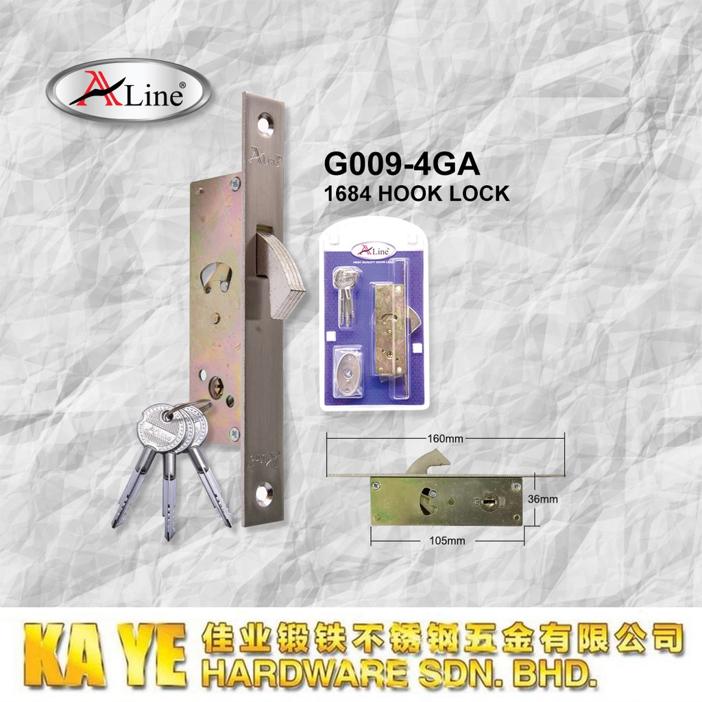Aline G009-4GA 1684 Hook Lock Handle Entrance Iron Door Gate Lock Set ...