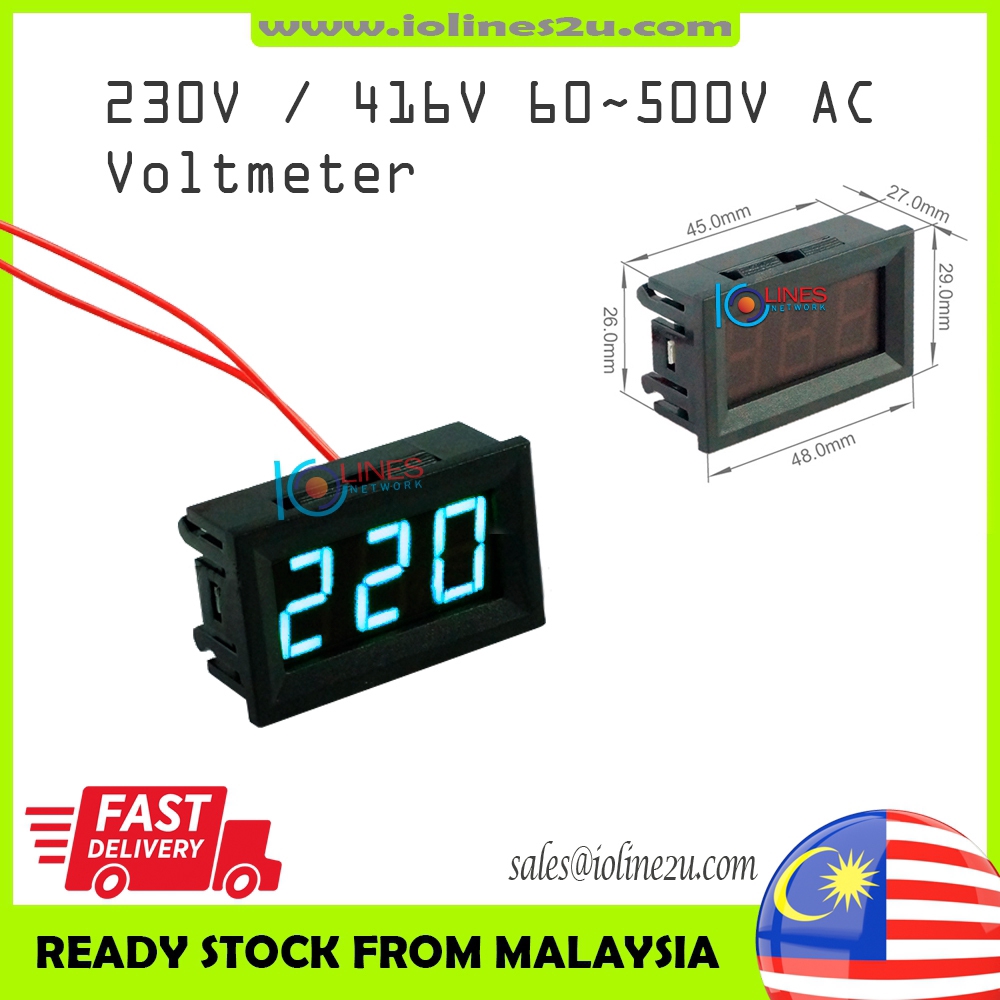 230V 416V 60V~500V AC Digital Voltmeter 2 wire panel mount voltage ...