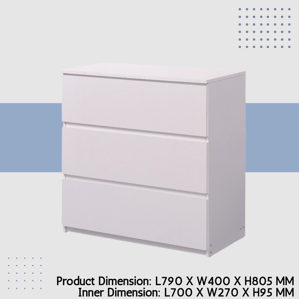 ROAM 3 Layer Drawer Chest White Color 3 tier Almari Laci Baju Pakaian ...