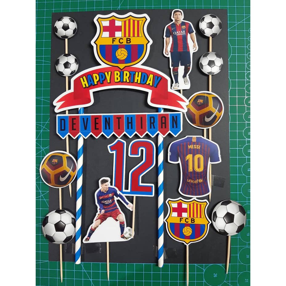 BARCELONA MESSI FOOTBALL Custom Cake Topper Happy Birthday Laminated ...