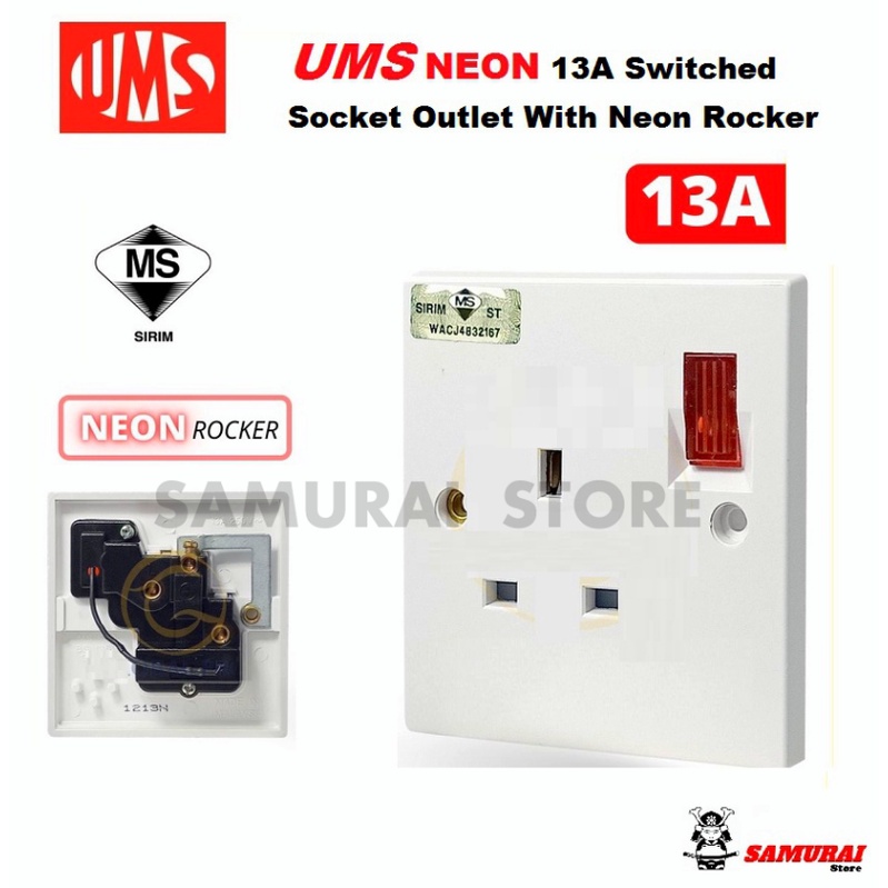 UMS NEON 13A Switched Socket Outlet With Neon Rocker 1213A-N | Shopee ...