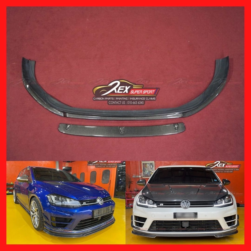 VW Volkswagen Golf MK7 R Front Lip Revozport Carbon Fiber Forged Carbon ...