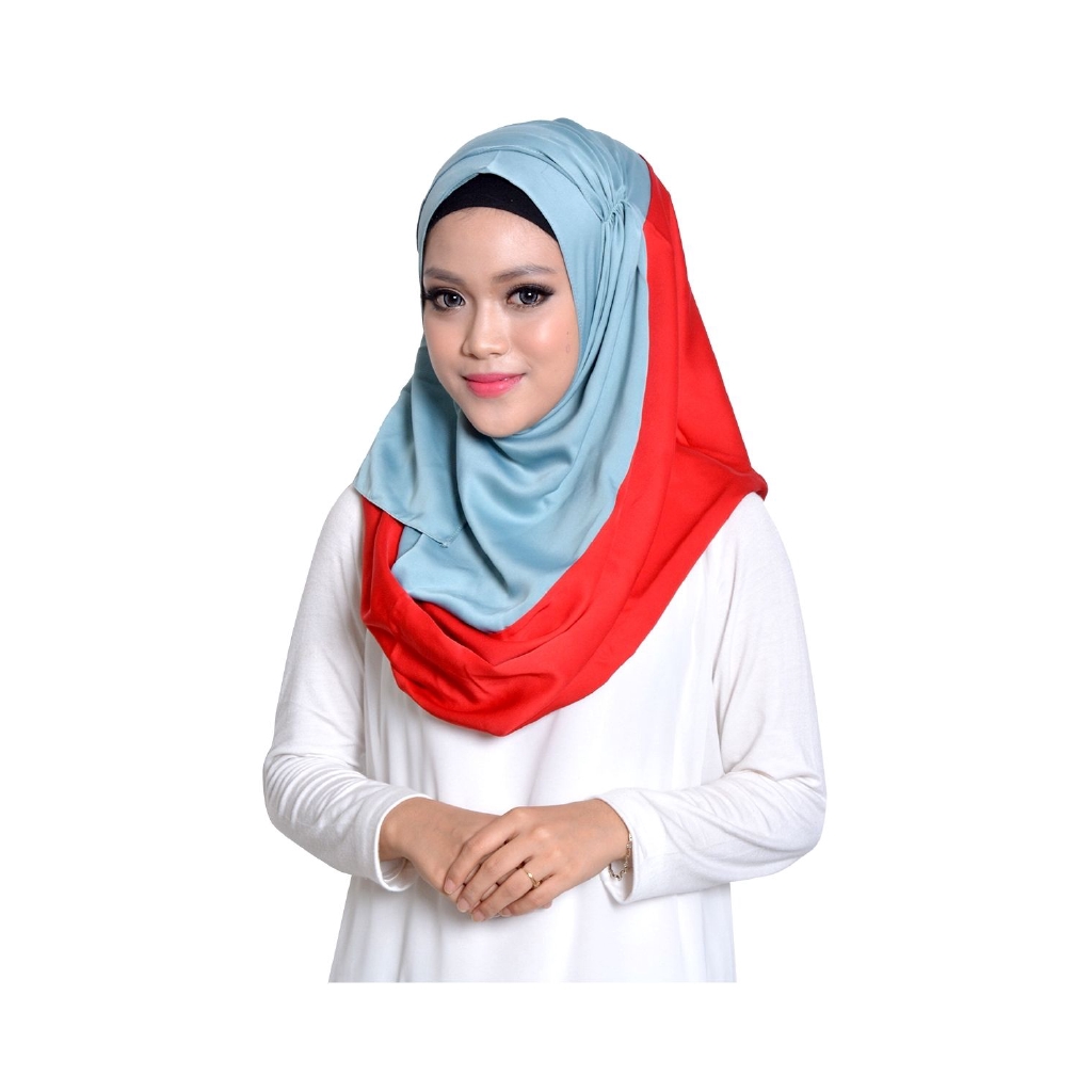 QASEH INSTANT SHAWL SATIN BLUE RED EXCLUSIVE DESIGNER STYLE TUDUNG ...