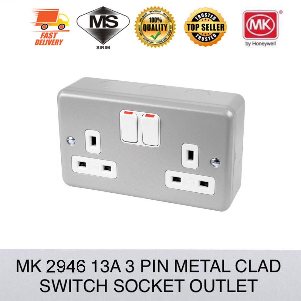 MK 2946 13AMP 3 Pin 2 Gang Metal Clad Switch Socket Outlet With SIRIM APPOVED (READY STOCK ...